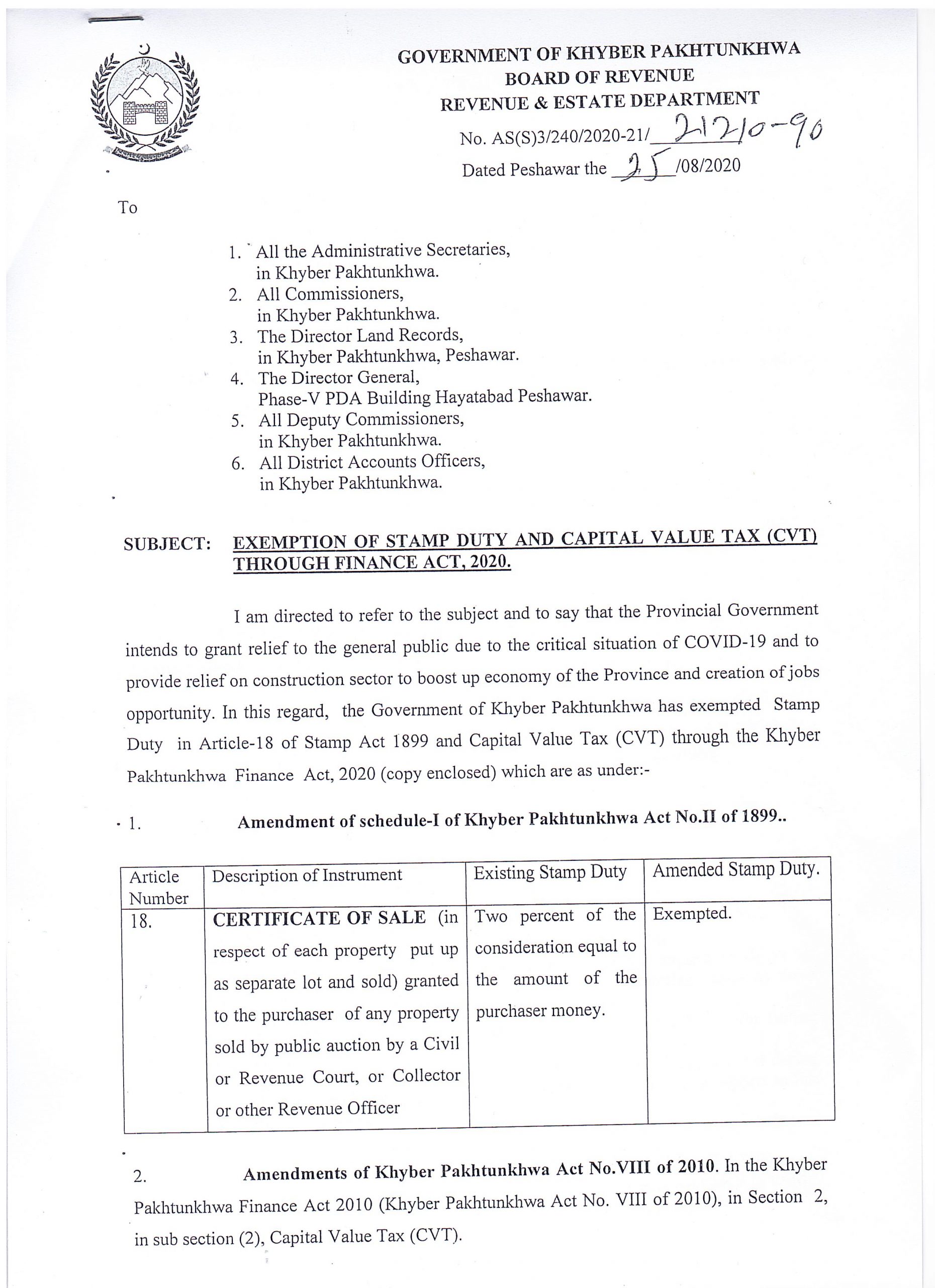 Exemption of Stamp Duty and Capital Value Tax(CVT) through finance Act ...